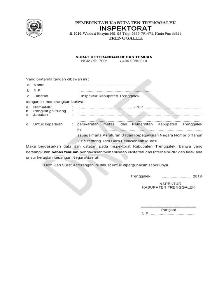 Surat Keterangan Bebas Temuan Inspektorat | PDF