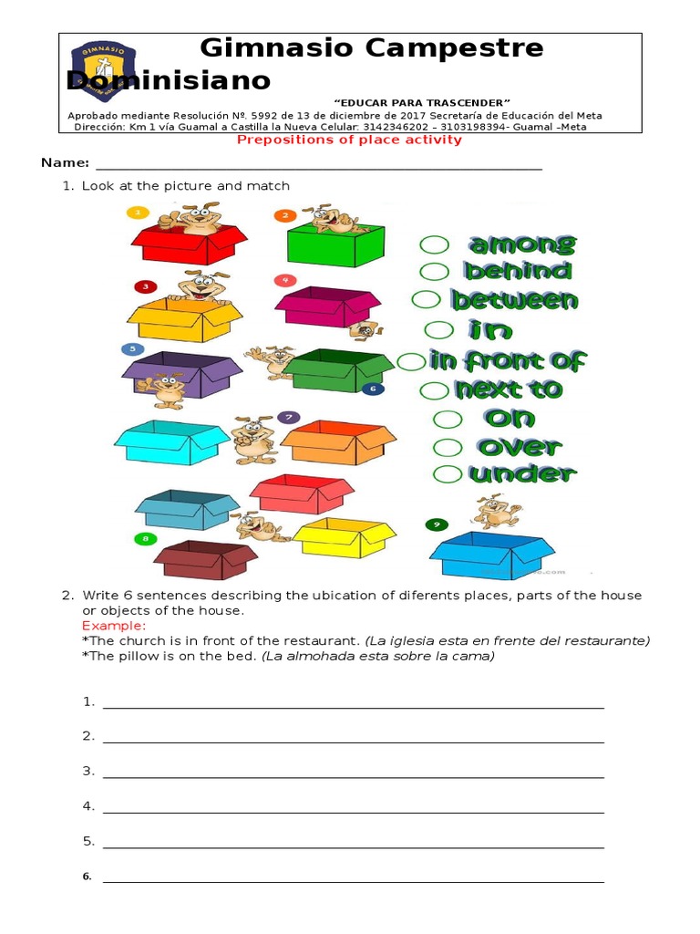 Prepositions of Place Activity | PDF