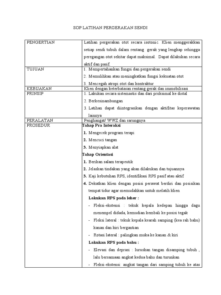 Sop Latihan Pergerakan Sendi | PDF