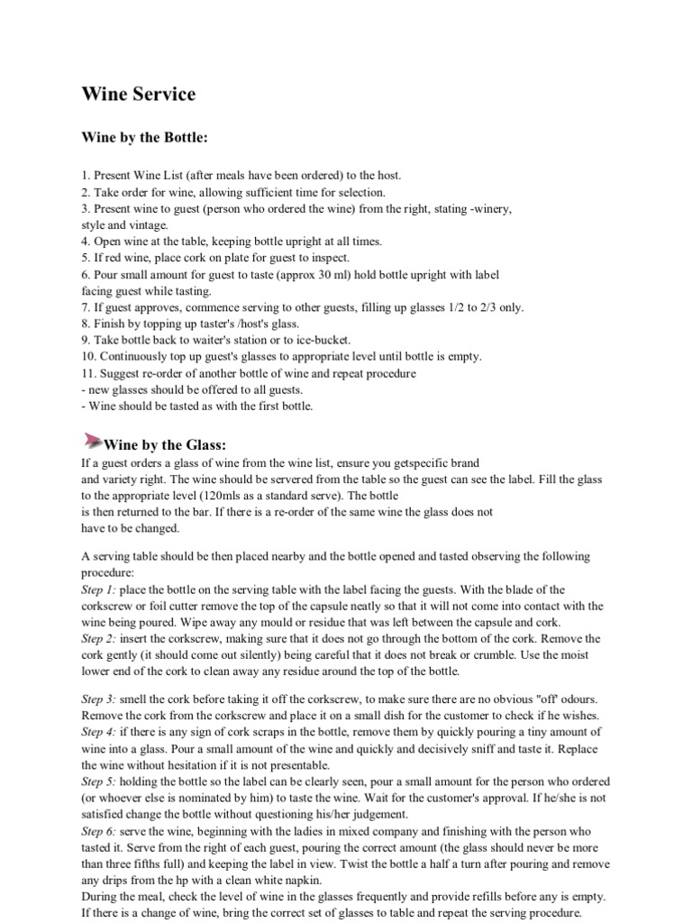 Proper Wine Service Procedures | PDF | Wine Tasting | Wine
