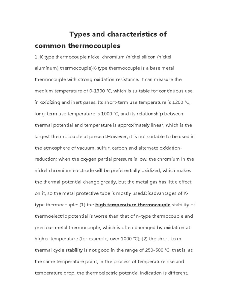 Common Thermocouple Types and Characteristics | PDF | Platinum ...