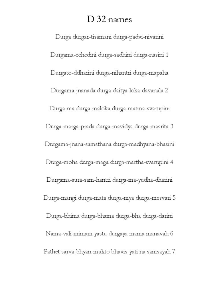 32 Names of Durga and Their Benefits | PDF