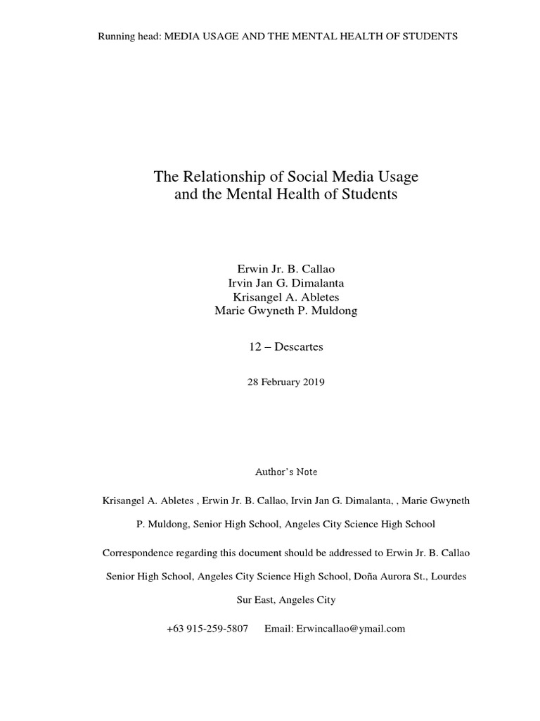 Social Media's Impact on Student Mental Health | PDF | Survey ...