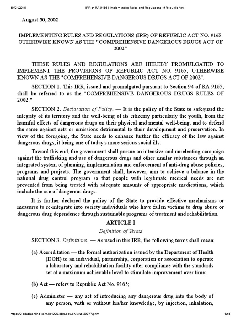 IRR of RA 9165 - Implementing Rules and Regulations of Republic Act ...