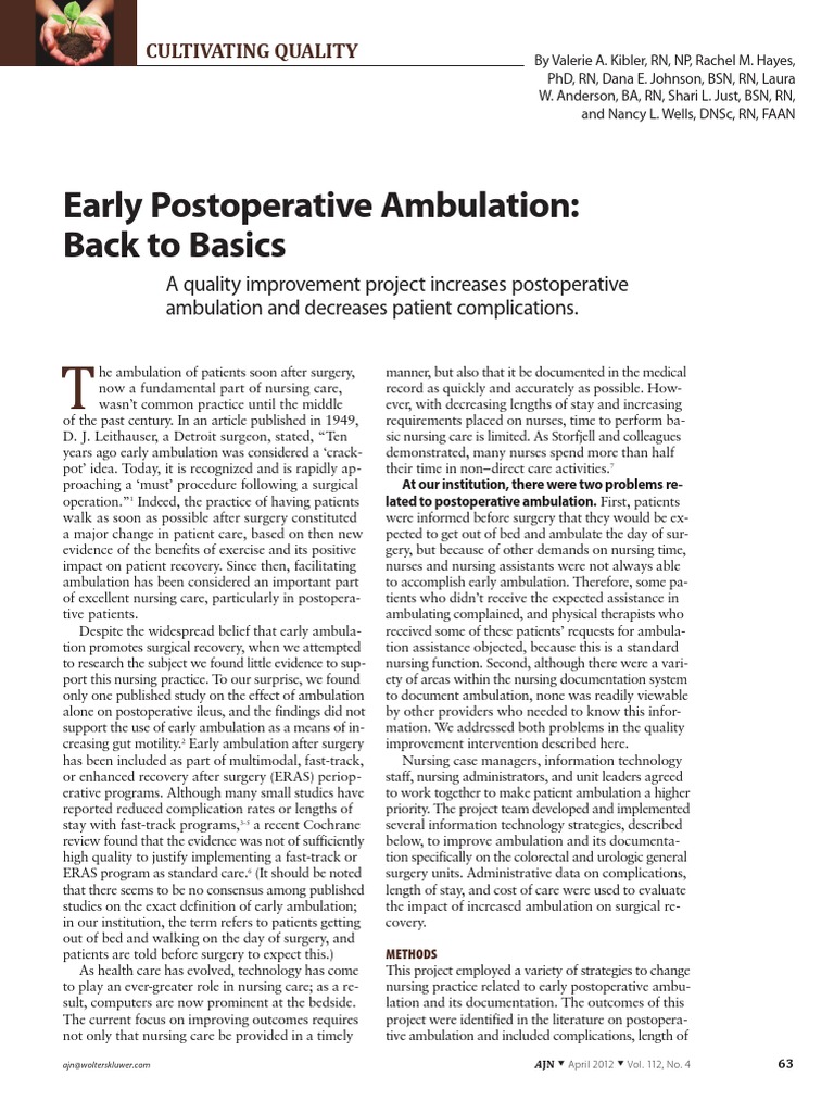 Early Postoperative Ambulation Back To Basics A Quality Improvement ...
