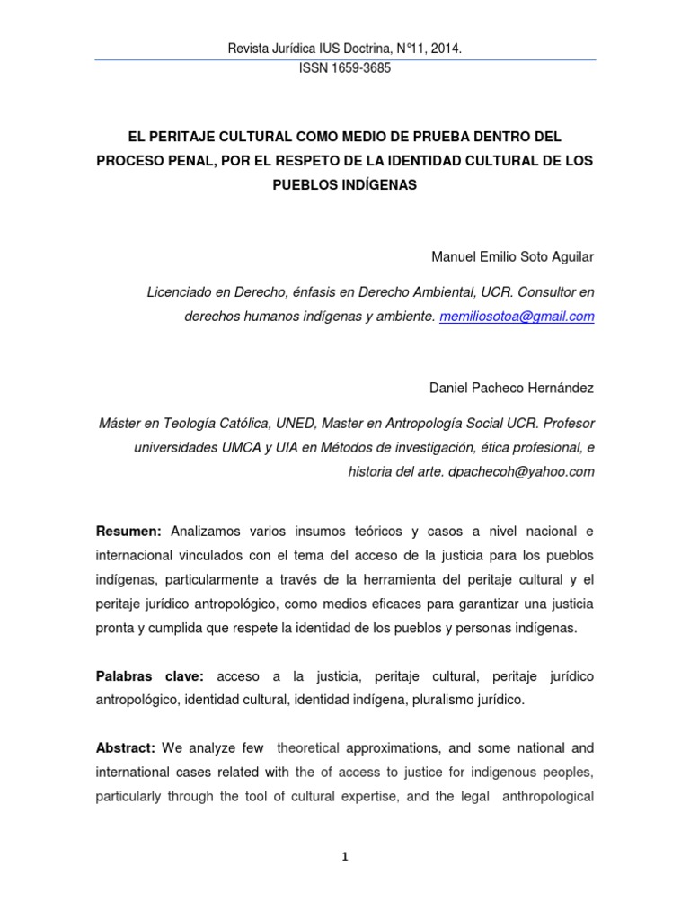 El Peritaje Cultural Como Medio de Prueba Dentro Del Proceso Penal Por ...