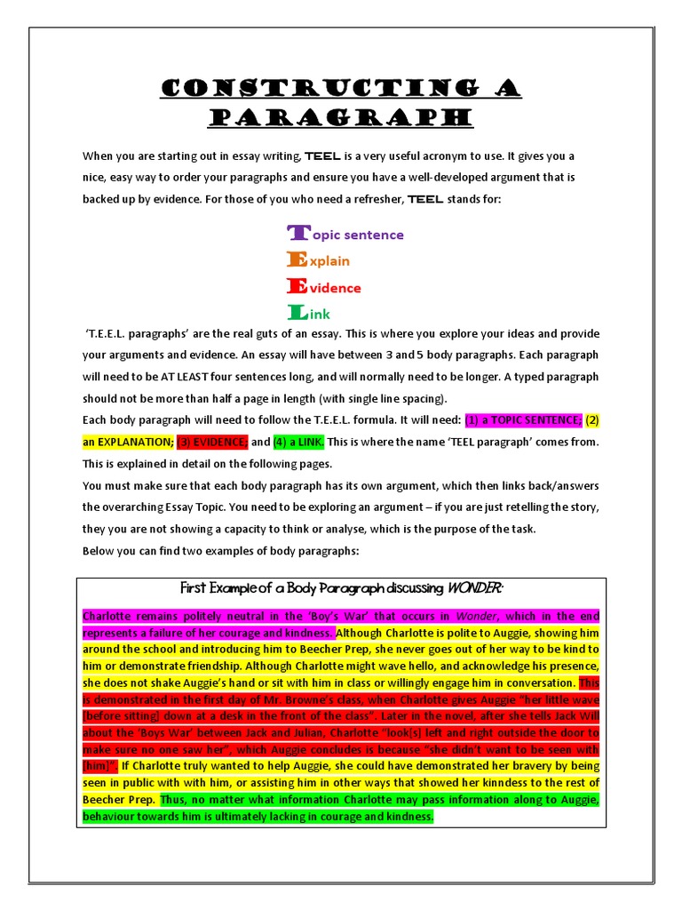 Year 7 English TEEL Paragraph Writing Guide Wonder | PDF | Australian ...