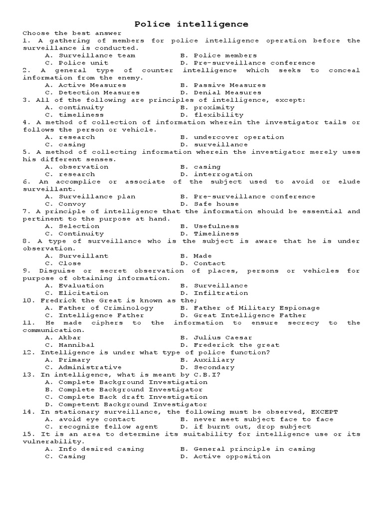 Qa Police Intelligence | PDF | Counterintelligence | Espionage