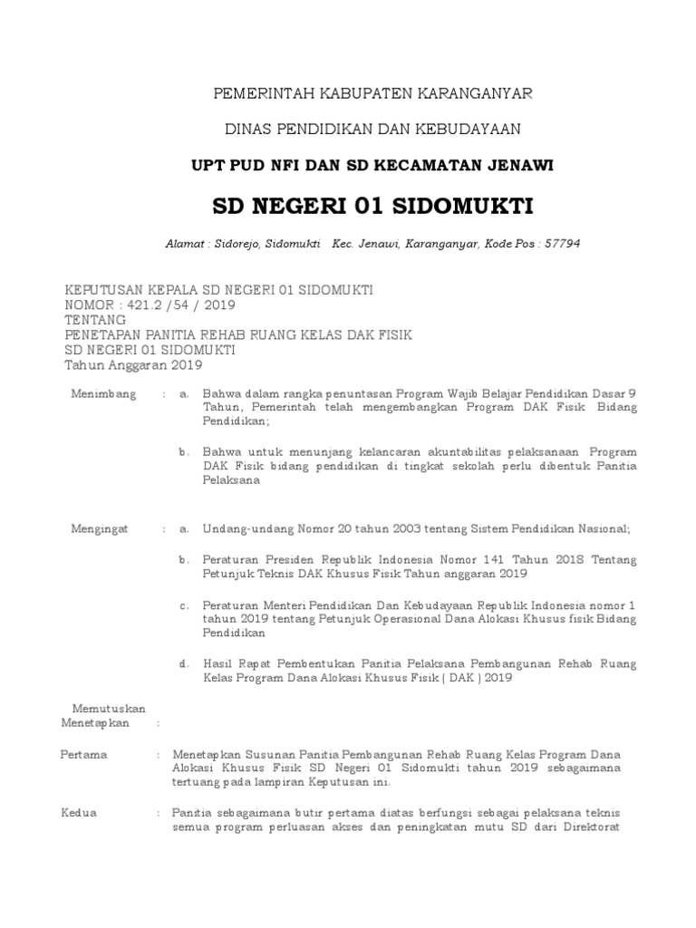 Contoh SK Dak 2019 | PDF