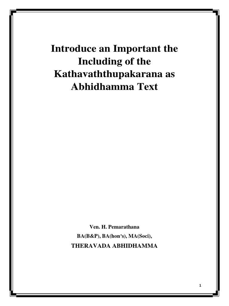 Importance of Kathavatthu in Abhidhamma | PDF | Buddhist Philosophy ...