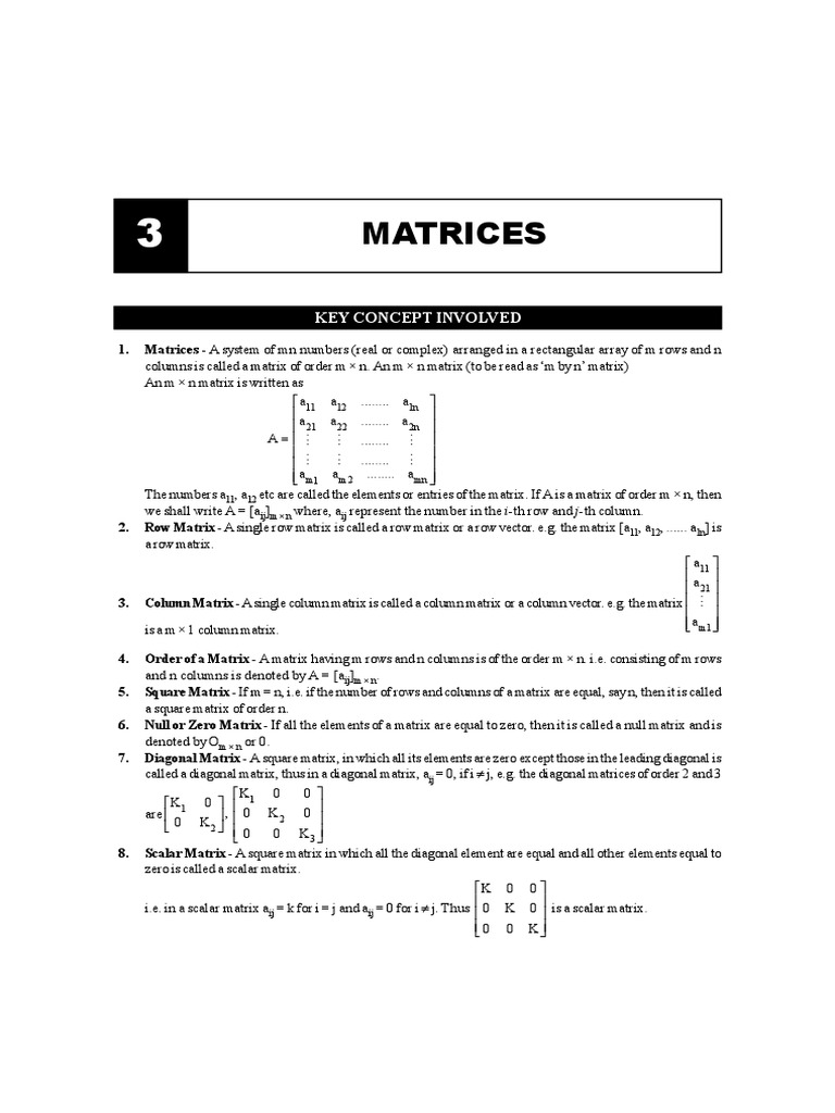 CH 3 Matrices (Notes) | PDF | Matrix (Mathematics) | Functions And Mappings