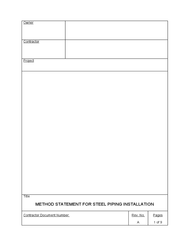Method Statement For Piping Fabrication & Erection Work Procedure - Blank | PDF | Pipe (Fluid ...