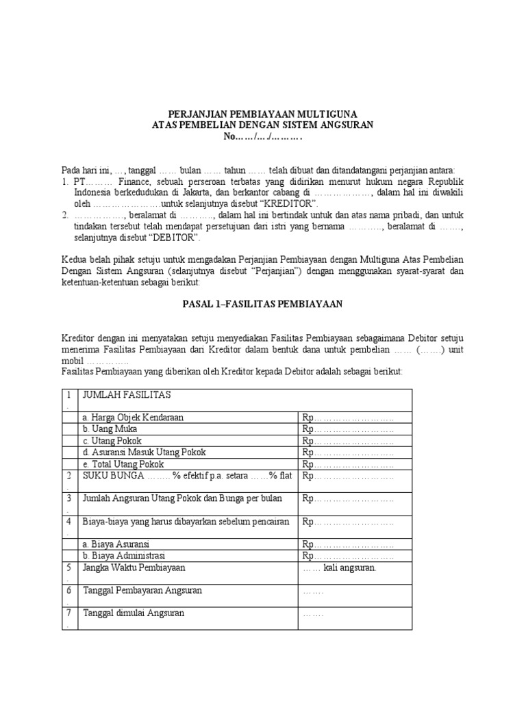 Perjanjian Pembiayaan Multiguna Dengan Sistem Jual Beli Angsuran | PDF