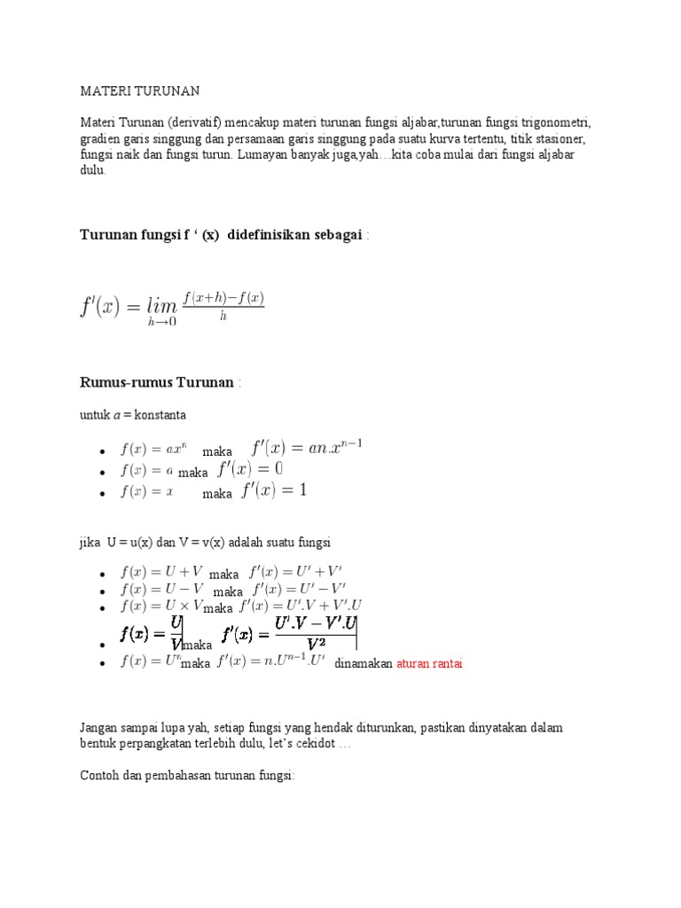 Materi Turunan dalam Matematika | PDF