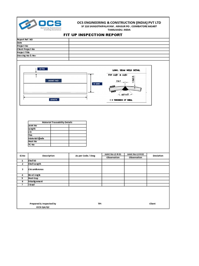 Fit-Up Inspection Report | PDF | Technology & Engineering