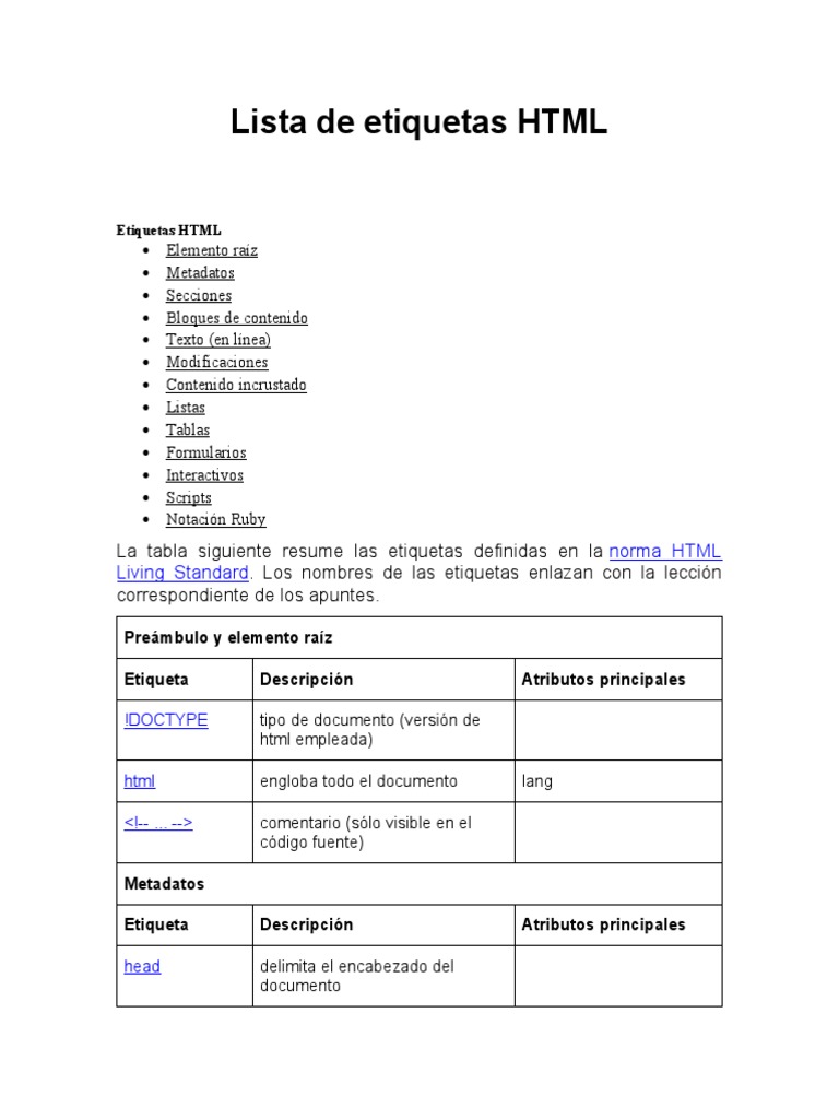 Lista de Etiquetas HTML | PDF | HTML | Hipervínculo