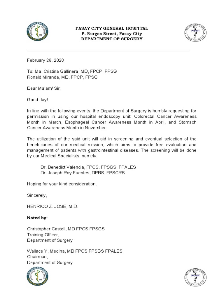 Request for Endoscopy Unit Use | PDF | Neoplasms | Medical Specialties