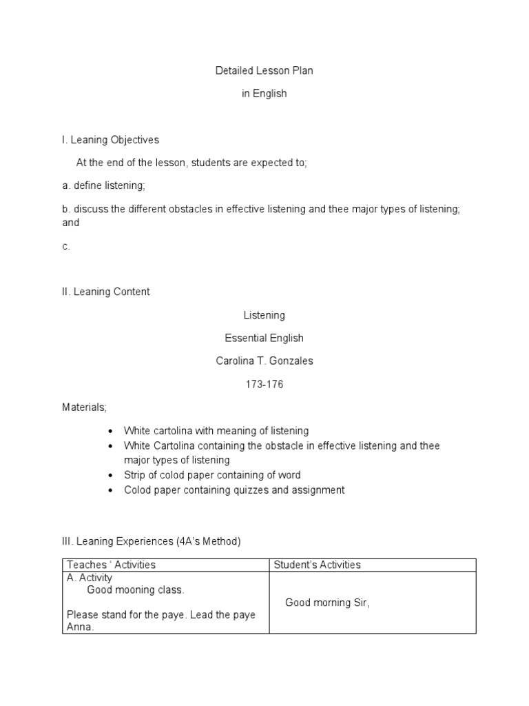 4as Lesson Plan | PDF | Communication