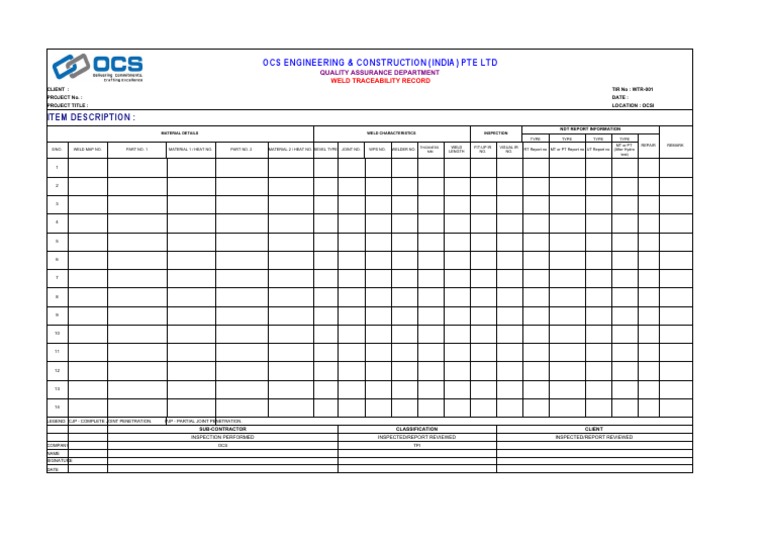 Weld Traceability Record Template | PDF | Engineering | Electric Heating