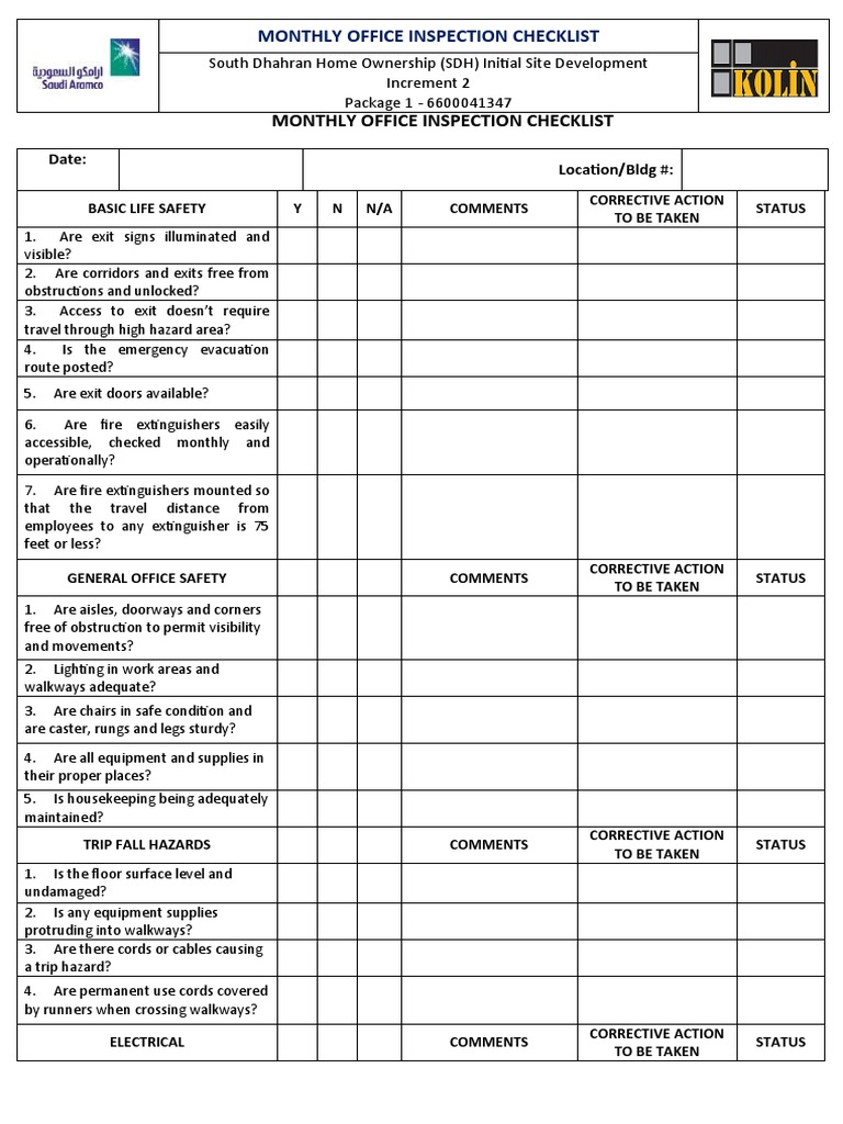Office Inspection Checklist | PDF | Civil Engineering | Manufactured Goods