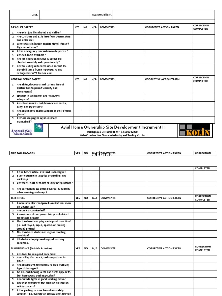 Office Safety Checklist | PDF | Building Engineering | Nature