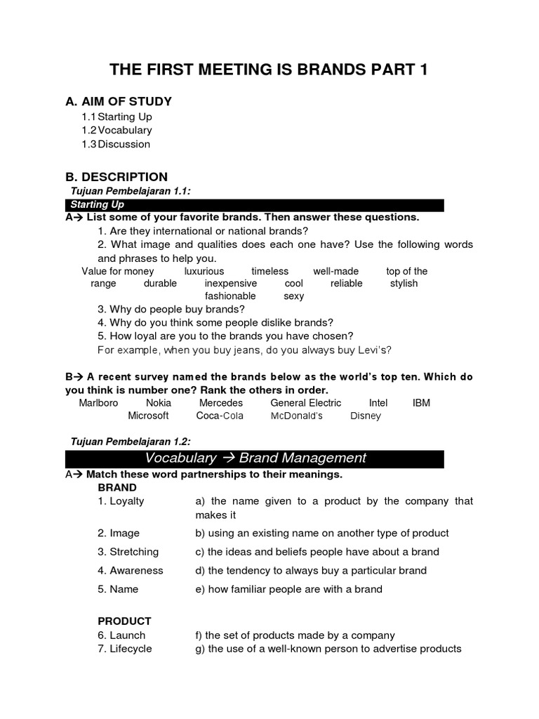 1 The First Meeting Is Brands Part 1 PDF | PDF | Brand | Business