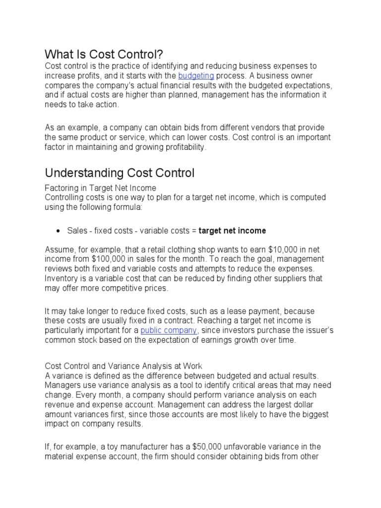 Cost Control | PDF | Cost Accounting | Income