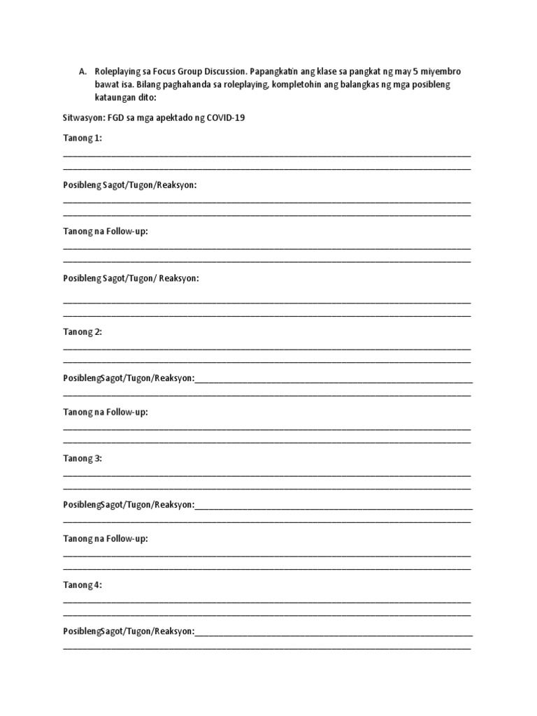 Roleplaying Sa Focus Group Discussion | PDF