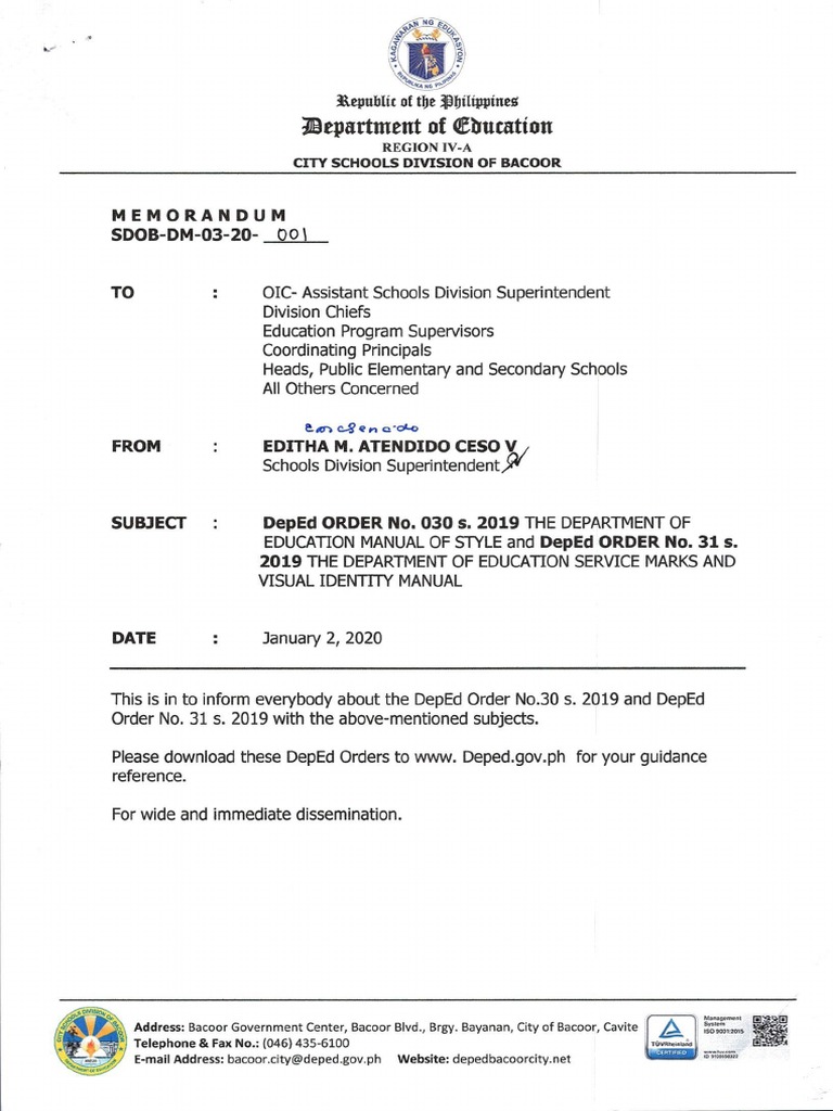 The Department of Education Manual of Style and DepEd Order No. 31 S ...