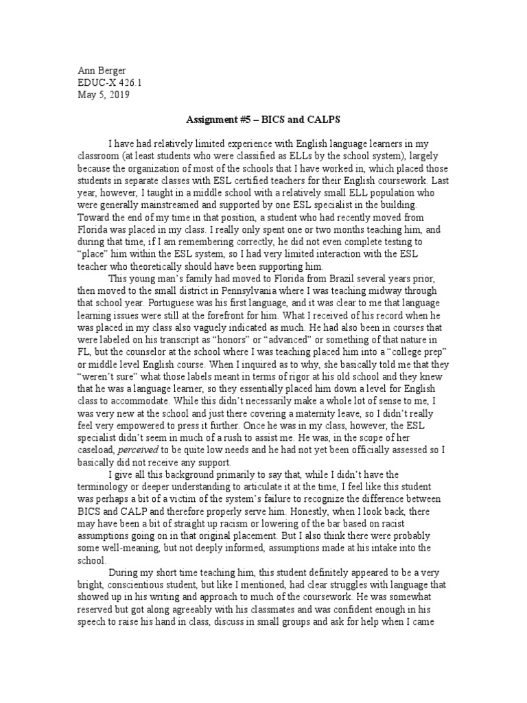 Assignment 5 - Bics Calps | PDF | English As A Second Or Foreign ...