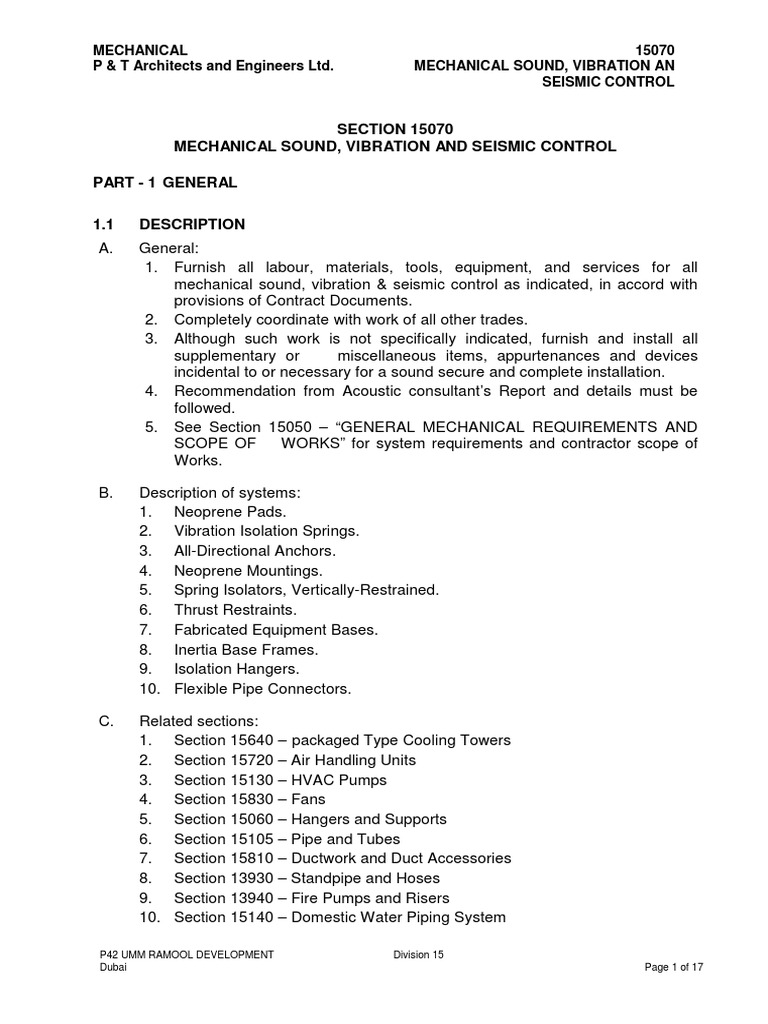 04-SECTION 15070 - Mechanical Sound, Vibration and Seismic Control ...