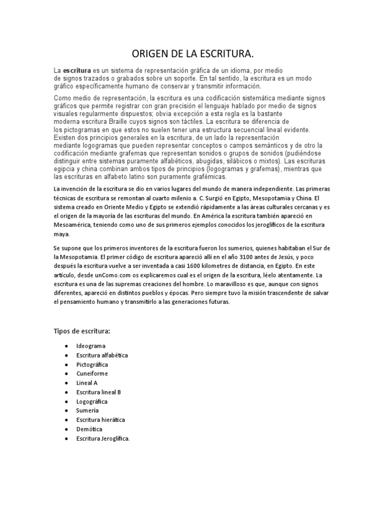 1.1. Origen De La Escritura : La historia del lector y la Escritura ...