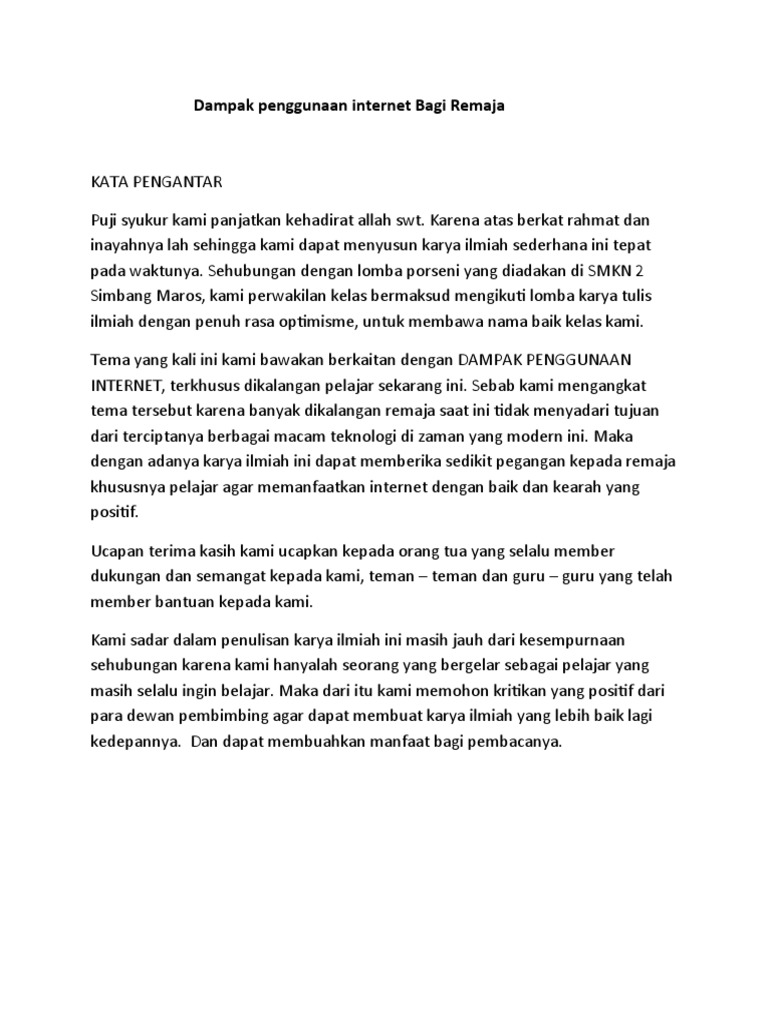 Dampak Penggunaan Internet Bagi Remaja | PDF