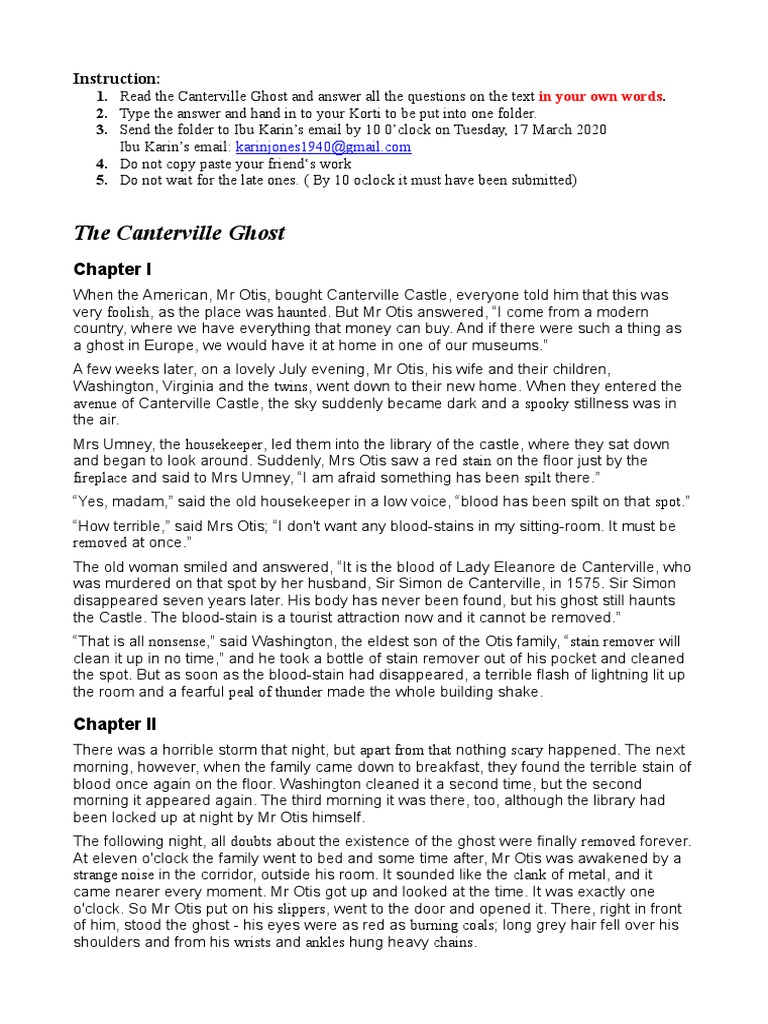 The Canterville Ghost-Answering Questions | PDF