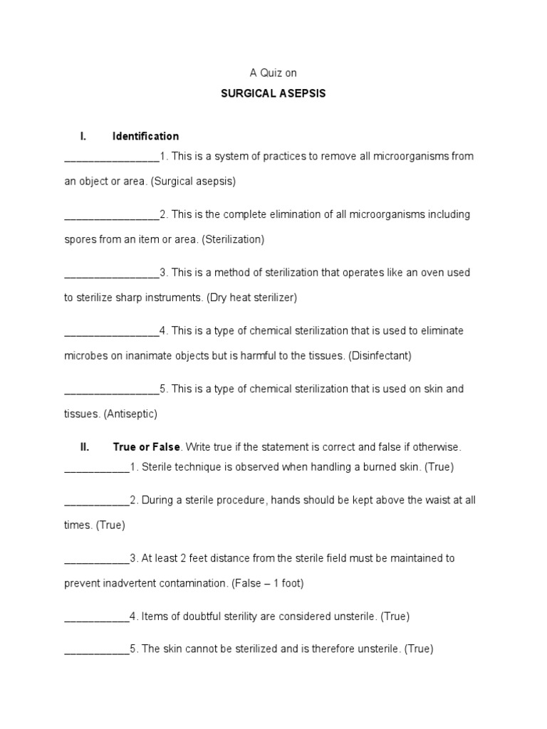 Quiz On Surgical Asepsis & External Douche | PDF | Sterilization ...