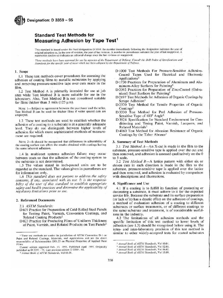 Astm d3359 Measuring Adhesion by Tape Test PDF | PDF