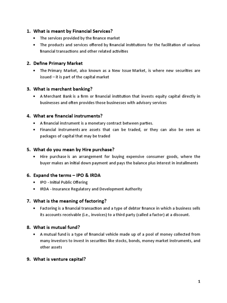 Financial Services - Question & Answers | PDF | Factoring (Finance ...