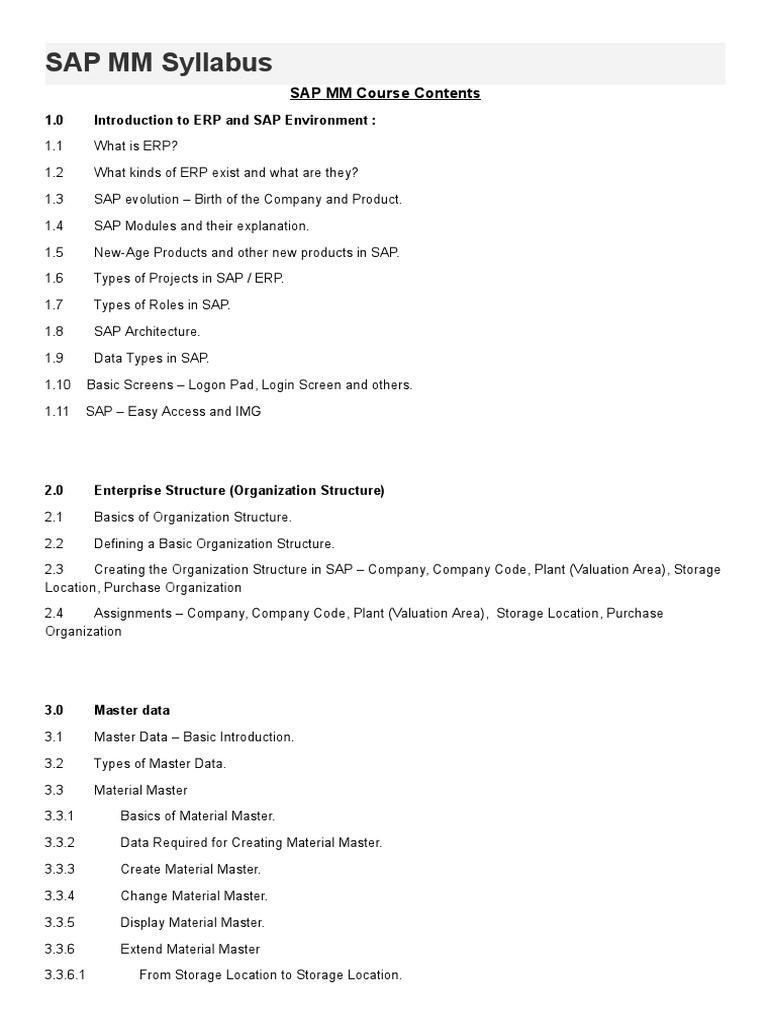SAP MM Syllabus - LCC Infotech | PDF | Inventory | Enterprise Resource Planning