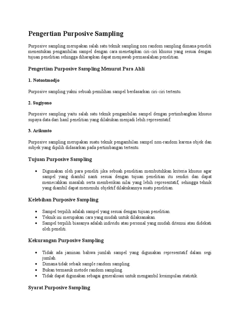 Pengertian dan Teknik Purposive Sampling | PDF | Karier & Perkembangan ...