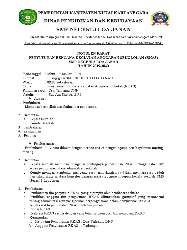 Notulen Rapat Rkas | PDF