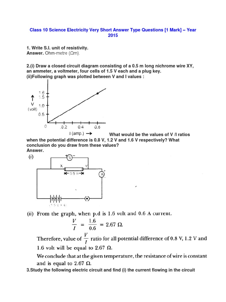 Electricity Chapter Wise Important Questions Class 10 Science Learn ...