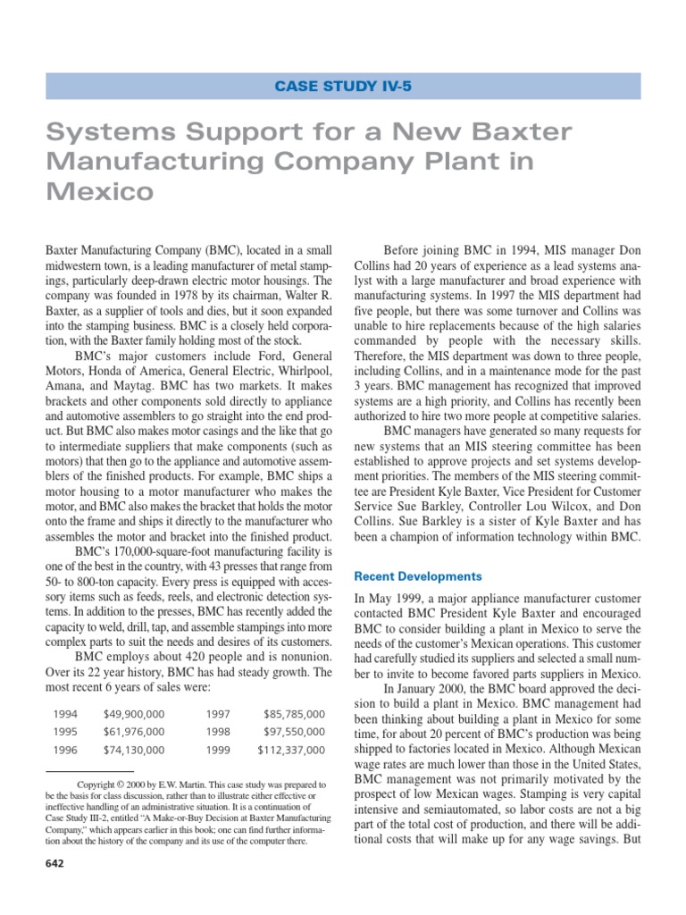 CASE STUDY IV-5, Systems Support For A New Baxter | PDF | Enterprise Resource Planning ...