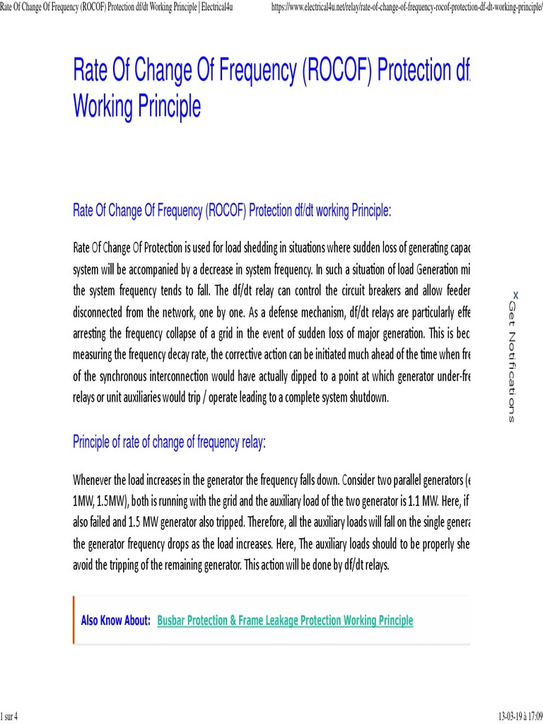 Rate of Change of Frequency (ROCOF) Protection DF - DT Working ...