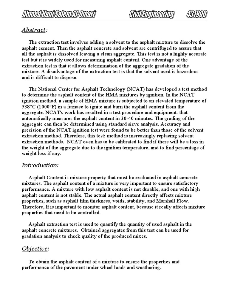 Asphalt Extraction | PDF | Asphalt | Centrifuge