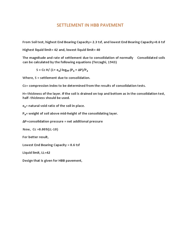 Settlement Calculation of HBB Road | PDF