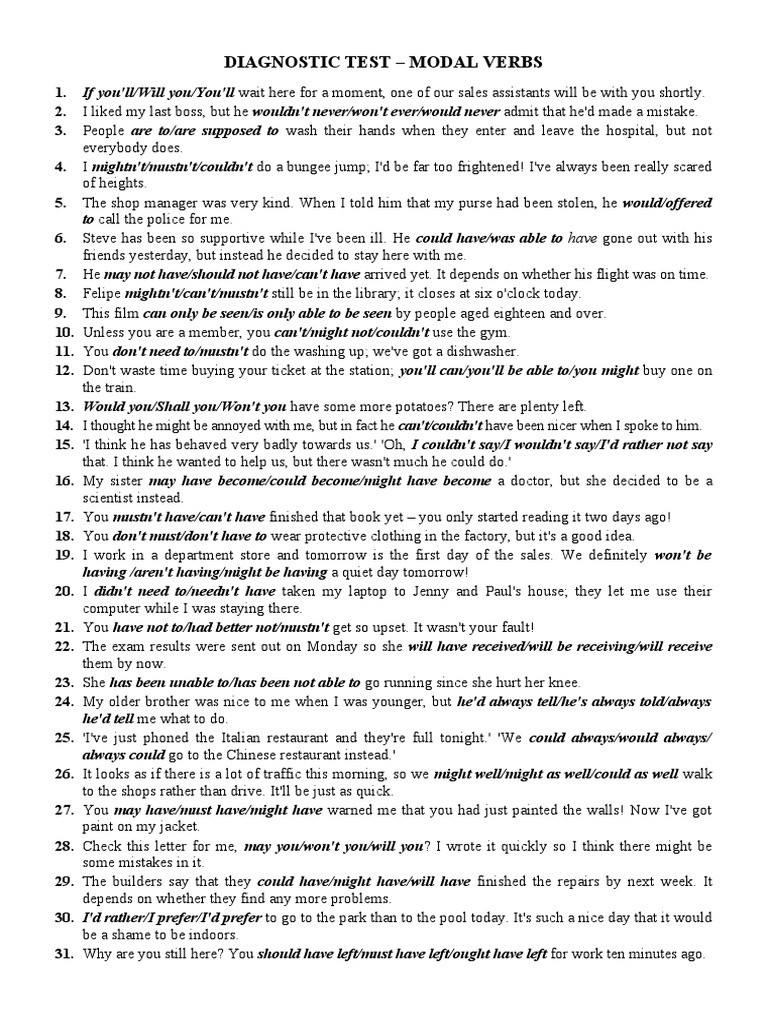 Diagnostic Test - Modal Verbs | PDF
