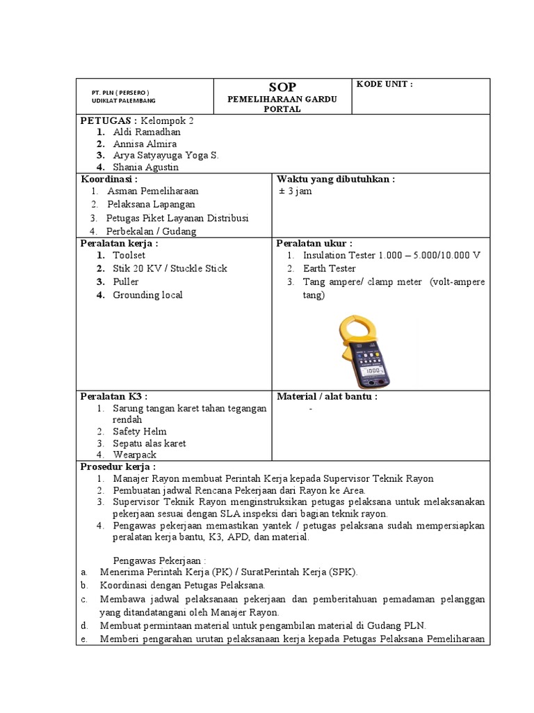 SOP Pemeliharaan Gardu Portal | PDF