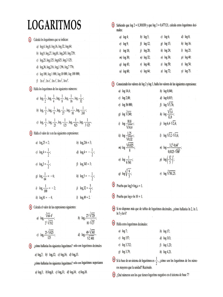 Ejercicios Logaritmos | PDF
