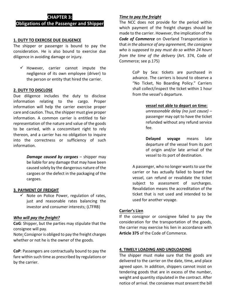 Shipper and Passenger Obligations | PDF | Consignee | Cargo