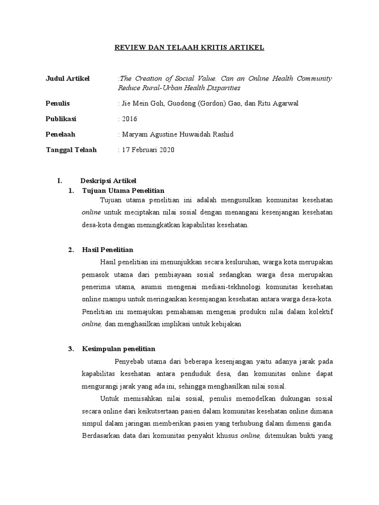 Review Dan Telaah Kritis Artikel | PDF